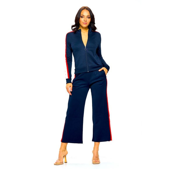 Half Heart | Pants & Jumpsuits | Wide Leg Navy Sweat Pants Two Piece ...
